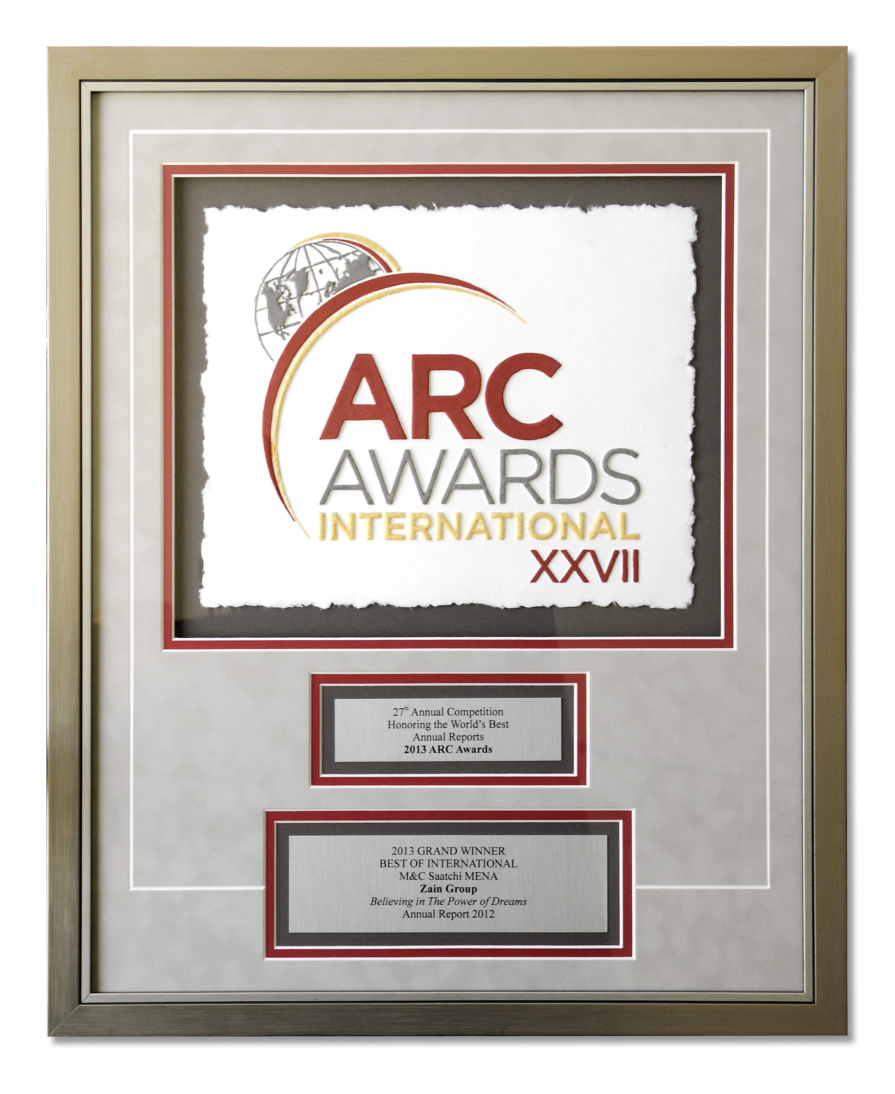 Zain Group’s 2012 annual report earns accolades at ARC Awards in New York